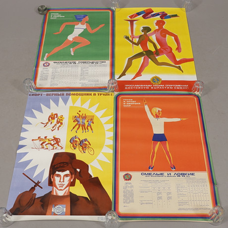 PROPAGANDA POSTERS, 4 pcs, gymnastics/sports, Soviet Union, 1973/74 ...