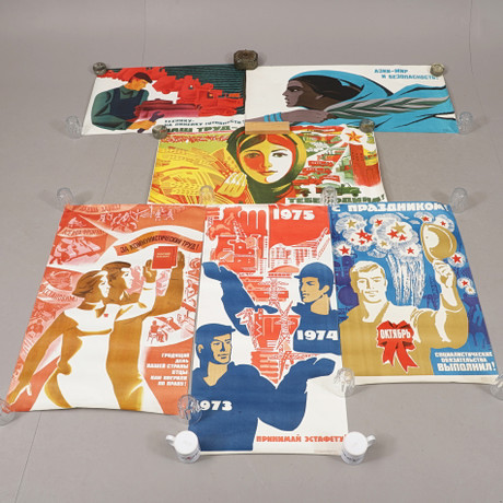 PROPAGANDA POSTERS, 6 pcs., Soviet Union, 1973/74. Miscellaneous ...