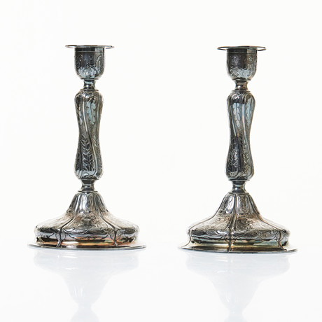 CANDLEHOLDERS, 1 pair, silver, Tesi Gothenburg 1952, roko style ...