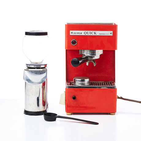 ESPRESSO MACHINE. Quick mill Model 0650 and coffee grinder, labeled ...
