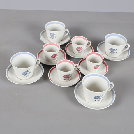 ARTHUR PERCY. Kaffe och Tekoppar "Röd Blomma" och "Blå Blomma", Gefle ...