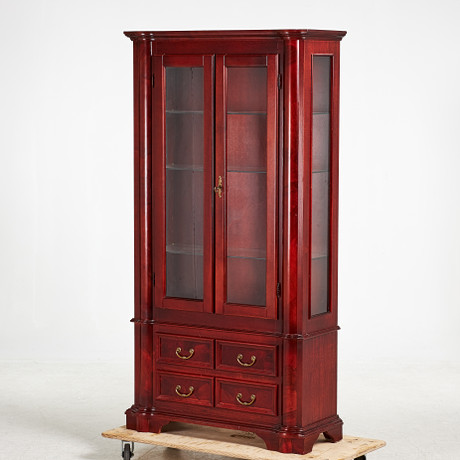BOOKCASE. Red-stained birch, doors with glass, interior with glass ...
