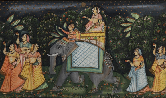 INDIAN MOGUL, LATE 20TH CENTURY. AN ELEPHANT WITH CEREMONIAL TRAPPINGS ...