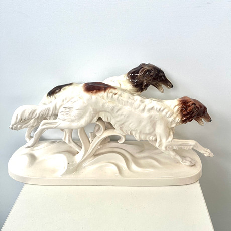 ALTE KATZHÜTTE - HERTWIG PORZELLAN -FIGUR BARSOI HUNDE - SKULPTUR ...