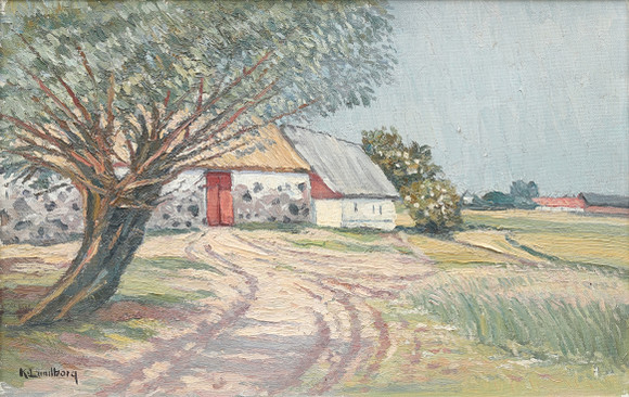 KARL LUNDBORG. Gårdsmotiv, olja på duk, signerad. Konst - Måleri ...