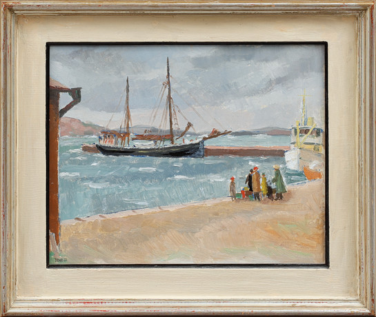 ÅKE BROVIK. "Sista sommargästerna, Lysekil", olja på pannå, signerad ...