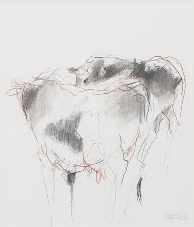 KARIN HÅKANSSON. Kor, blandteknik, signerad. Konst - Måleri - Auctionet