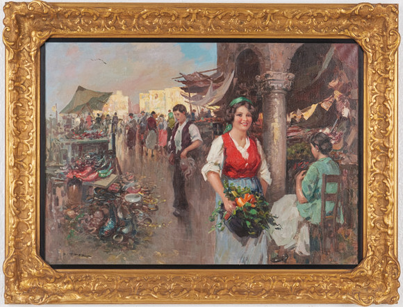 GIUSEPPE PITTO (Italy, 1857-1928): Market, signed Pitto, oil on canvas ...