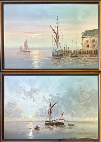 L. ALEXIS. PAIR OF OIL ON CANVAS OF SAILING BARGES. Art - Paintings ...