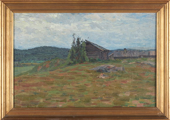 WILHELM BEHM (1851-1931). Landscape with houses, oil on canvas, signed ...