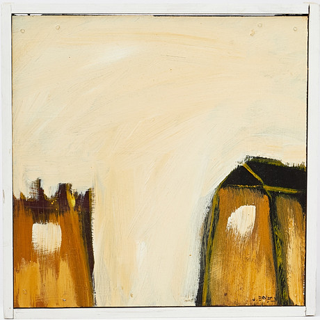 JENNY ENEROTH. Komposition med hus, olja på pannå, signerad. Konst ...