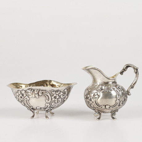SUGAR BOWL AND CREAM POT, silver rococo style. Silver & Metals - Silver ...