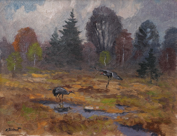 BERTIL WIDBRANT. "Birds in landscape", oil on canvas, signed. Art ...
