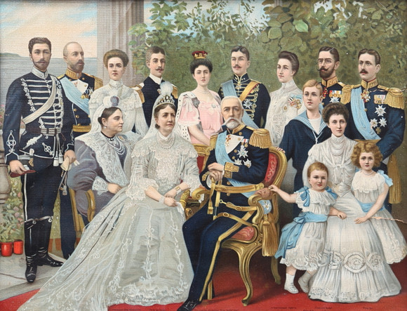 PINTURA, La Familia Real con Oscar II, estampa al óleo, principios del ...