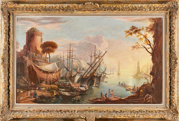 GARDELLI AUGUSTO (1886 - 1968). Harbour scene, kopia efter Salvator ...