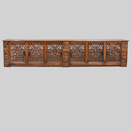 A GOTHIC STYLE CARVED OAK LONG CUPBOARD. Furniture - Cupboards ...