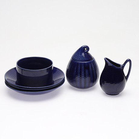 HERTHA BENGTSON. Servisdelar, 6st, flintgods, "Blå eld", Rörstrand ...