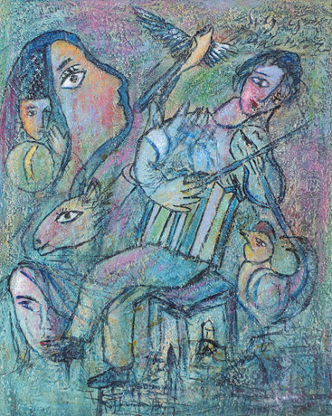 STIG EGON NORDLINDER. Composition with a man playing the violin, oil on ...