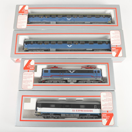 MODEL TRAIN, 4 pieces, SJ, locomotives and carriages, Lima, Italy. Toys ...