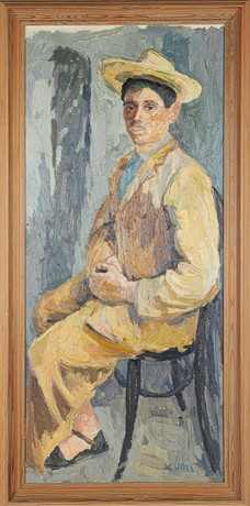 KARL HALL (1919-2011). Man i gul kavaj, olja på duk, signerad K Hall ...
