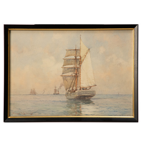 SAMUEL J M BROWN. Akvarell på pannå, signerad. Konst - Måleri - Auctionet