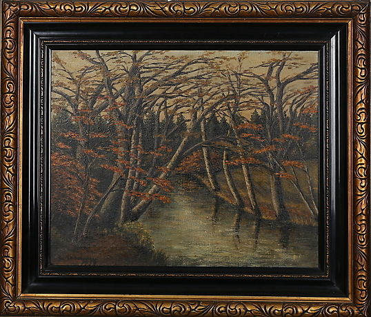 CARL RASMUSEN. Forest landscape with river, oil on canvas, signed C ...