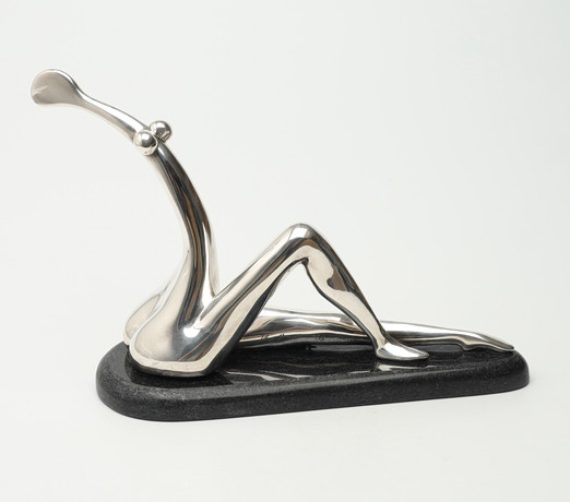 ILAN HUBARA. sculpture, sterling silver, seated female figure on stone ...