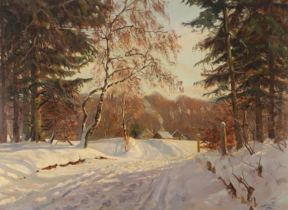 HARALD PRYN. Road in winter landscape, oil on canvas, signed. Art - Paintings - Auctionet