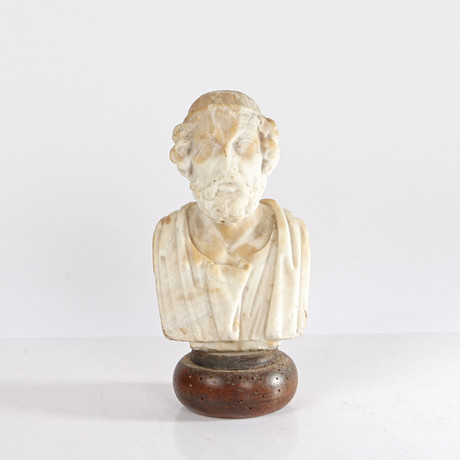 19TH CENTURY GRAND TOUR ALABASTER BYST I FORM AV HOMER, MED TRÄ BAS ...