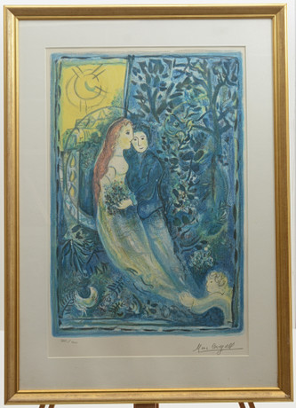 MARC CHAGALL. Färglitografi efter ”The Bride and Groom Bröllopet”.. nr ...