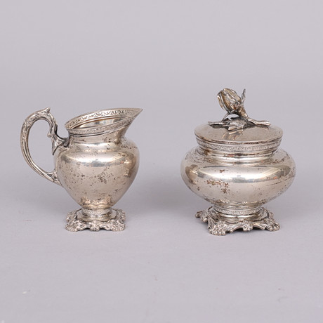 CREAM POT AND SUGAR BOWL, 3 parts, in silver. Silver & Metals - Silver ...