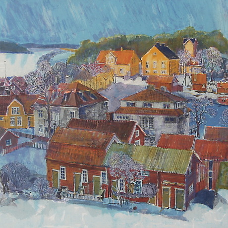 CLAES FOLCKER. Color lithograph, cityscape, 91/360, signed. Art ...