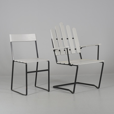 KARMSTOL samt STOL, 2 st, metall/trä, Grythyttan, 1900-tal. Möbler ...