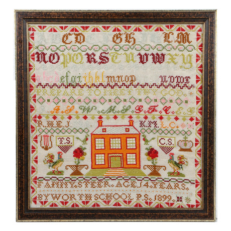 EN STOR INRAMAD HANDARBETE SAMPLER, FANNY STEER, BYWORTH SCHOOL 1899 ...