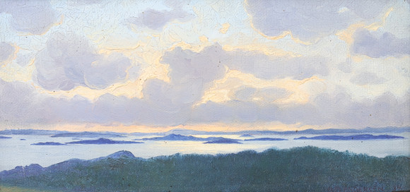 Unknown artist, oil on canvas, dusk in the archipelago, signed HM ...