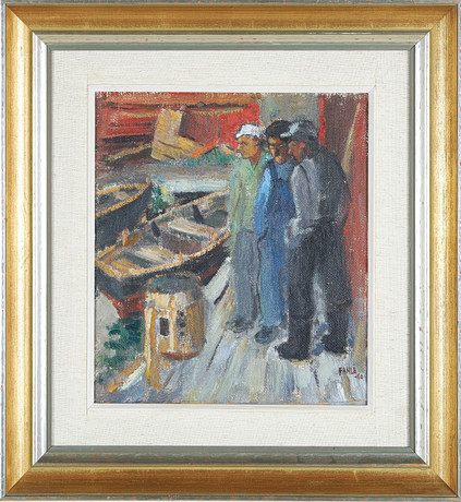 GUSTAF ADOLF FAHLE. "Fiskargubbar Harstena", signed and dated 50, oil ...