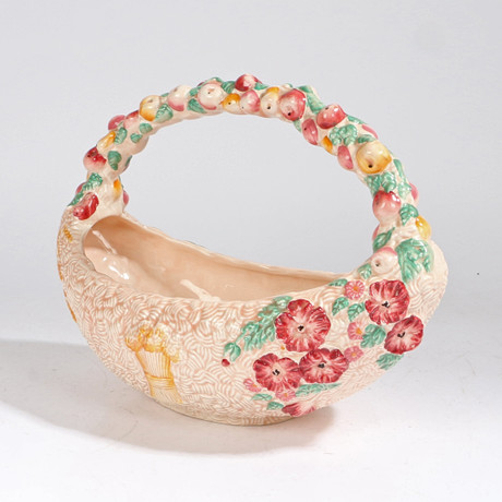 LARGE CLARICE CLIFF FRUIT BASKET, GREEN FACTORY MARK TO BASE. Ceramics ...