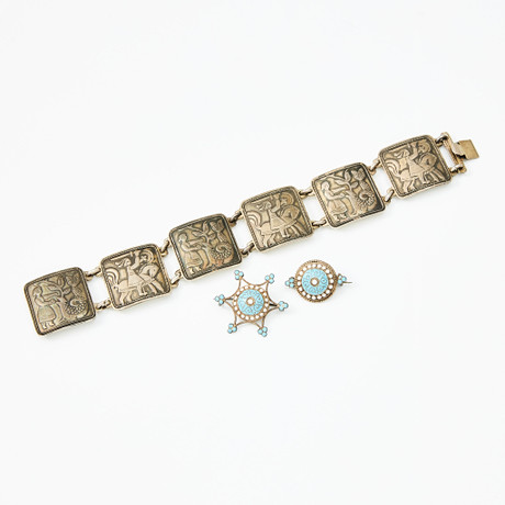 DAVID ANDERSEN SAMT AKSEL HOLMSEN, armband resp. 2 broscher, silver ...