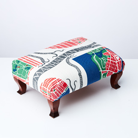 FOOTStool, frame in stained birch, curved edge with s-shaped legs ...