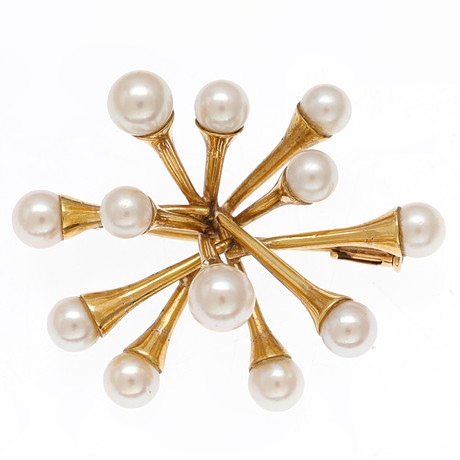 Brosch i guld och pärlor, ca 1960. Smycken & Ädelstenar - Broscher ...