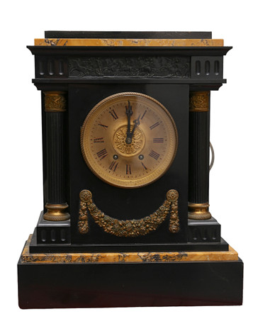 French Empire-style marble and bronze table clock, late 19th Century ...