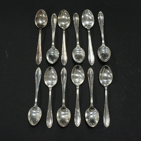 12 COFFEE SPOONS, "CASTLE BAROQUE", SILVER, GAB LAST HALF OF THE 20TH ...
