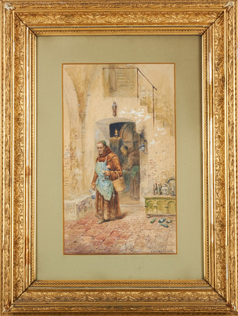 FRANS WILHELM ODELMARK (1849-1937). Klostergård med munk, signerad och ...