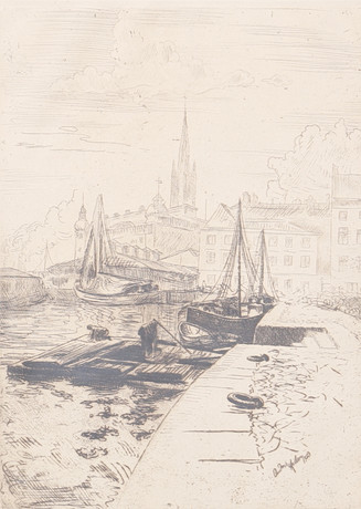 ANDERS HELLER (ANDOR). "Mälartorget, Stockholm". Etsning, signerad och ...
