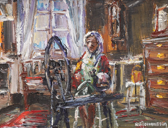 ALF JOHANSSON. Interiör med gumma, olja på duk, signerad. Konst ...