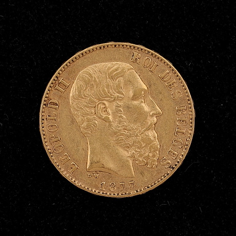 GOLD COIN, 20 francs, Leopold II, Belgium, 1877. Coins, Medals & Stamps ...