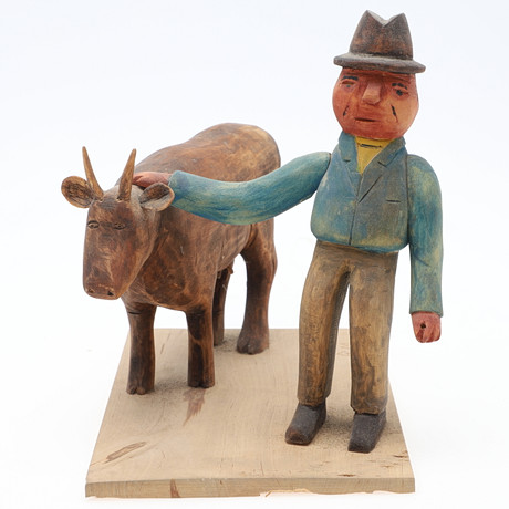 BERTIL MOBERG. Träfigurer, "Bonde med ko", 2000, signerad. Konst ...