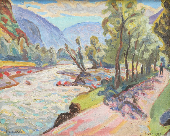GUNNAR THELANDER (1894-1975). Mountain landscape with river, oil on ...