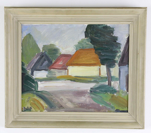 BERTIL BERTELL. Oil on Board, House, signed. Art - Paintings - Auctionet