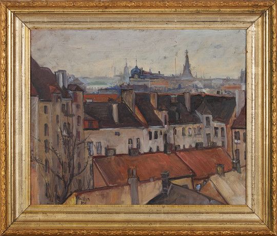 ANDERS OLSON (1880-1955). motiv av Malmö, olja på pannå, signerad och daterad A.Olson 1951 ...